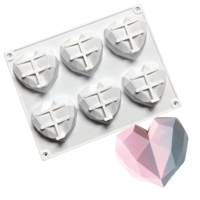 Molde de Silicón Corazón Diamante 6 Cavidades. – Moldemanía