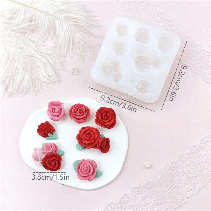 Molde de 7 Rosas para Velas y Fondant Molde Botones Rosas – Moldemanía