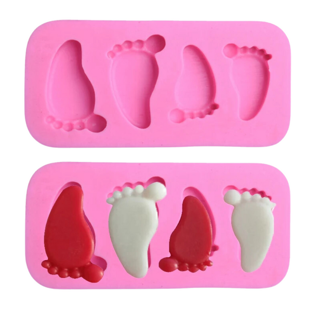 Molde De Silicón Piecitos De Bebe 4 Cavidades Moldemanía